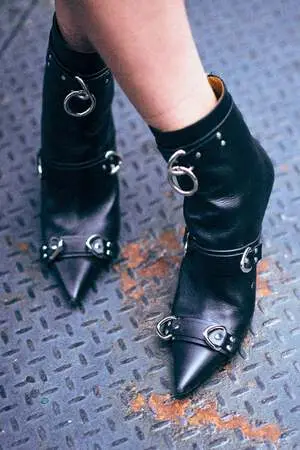 R13 Strapped Skinny Ankle Heeled Boot - Black