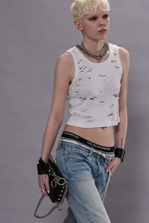 R13 Distressed Tank - Ecru