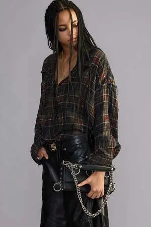 R13 Reversible Shredded Seam Drop Neck Shirt