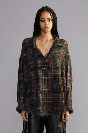 R13 Reversible Shredded Seam Drop Neck Shirt