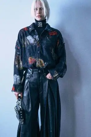 R13 Reversible Shredded Seam Drop Neck Shirt - Multi