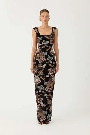 SAU LEE Brooke Embroidered Gown - Black Multi