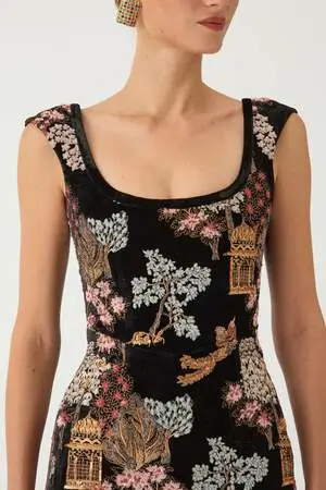 SAU LEE Brooke Embroidered Gown - Black Multi