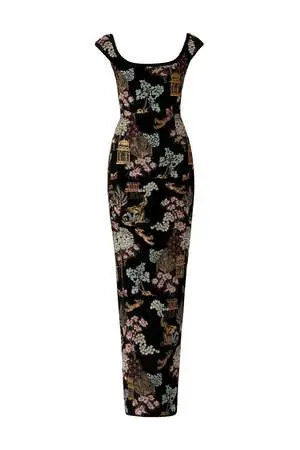 SAU LEE Brooke Embroidered Gown - Black Multi