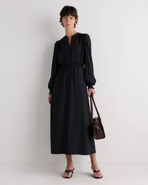 Quince Matte Crepe Long Sleeve Midi Dress - True Black