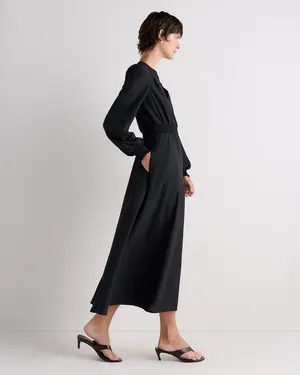 Quince Matte Crepe Long Sleeve Midi Dress - True Black