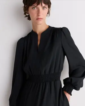 Quince Matte Crepe Long Sleeve Midi Dress - True Black