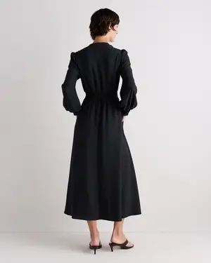 Quince Matte Crepe Long Sleeve Midi Dress - True Black