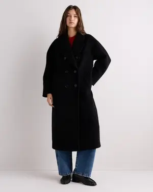 Quince Wool Cashmere Double-breasted Belted Long Coat - Black