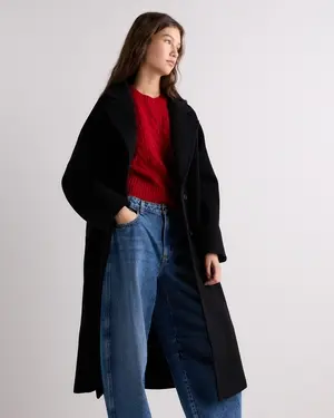 Quince Wool Cashmere Double-breasted Belted Long Coat - Black