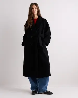Quince Wool Cashmere Double-breasted Belted Long Coat - Black