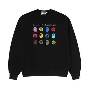 A BATHING APE Heavy Washed Multi Milo Logo Relaxed Fit Crewneck Sweatshirt