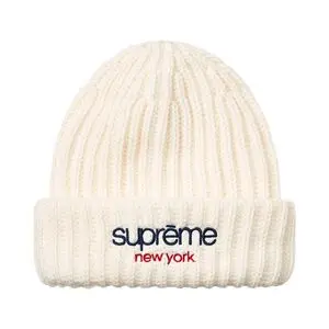 Supreme Classic Logo Chunky Ribbed Beanie - White