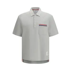 Thom Browne Pocket Rwb Embroidery Textured Short-sleeve Polo 'pale