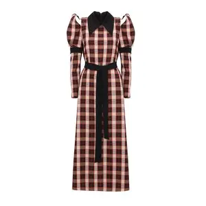 JULIA ALLERT Stylish Cold Shoulder Long Sleeve Dress With Belt Check - Red