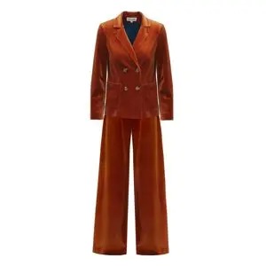 JULIA ALLERT Retro Co-ord Set – Jacket & Wide-leg Trousers Rust Velvet - Orange