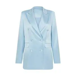 SOUR FIGS Satin Double-breasted Blazer Jacket In Baby - Blue