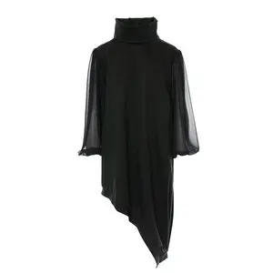 SILVIA SERBAN Asymmetrical Dress With Transparent Sleeves & Detachable Collar - Black