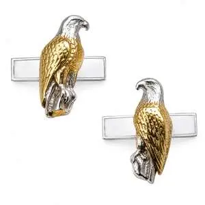 SIMON KEMP JEWELLERS Bald Eagle Cufflinks Eighteen Carat Gold On Solid Sterling Recycled - Silver