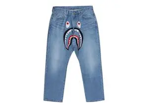 A BATHING APE Shark Loose Fit 13 Oz Denim Pants - Indigo