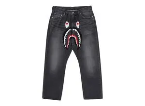 A BATHING APE Shark Loose Fit 13 Oz Denim Pants - Black