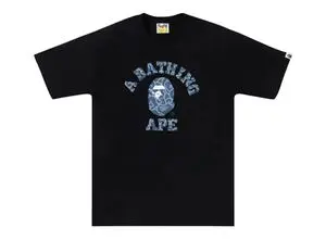 A BATHING APE Japanese Cloud Camo College Tee Shirt - Black