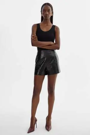 LAMARQUE Esther Faux Leather Croco Shorts Black