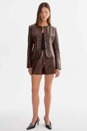 LAMARQUE Esther Faux Leather Croco Shorts - Brown