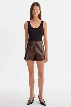 LAMARQUE Esther Faux Leather Croco Shorts - Brown