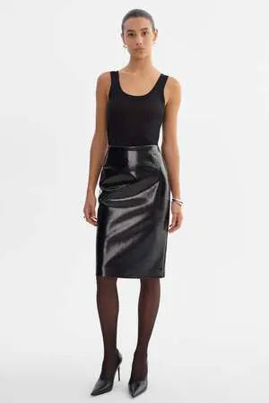 LAMARQUE Georgia Faux Patent Leather Pencil Skirt - Black