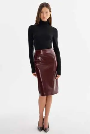 LAMARQUE Georgia Faux Patent Leather Pencil Skirt Bordeaux
