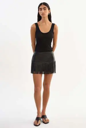 LAMARQUE Hunter Leather Fringe Skirt - Black