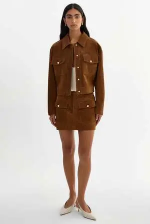 LAMARQUE Kasia Genuine Suede Cargo Skirt - Caramel