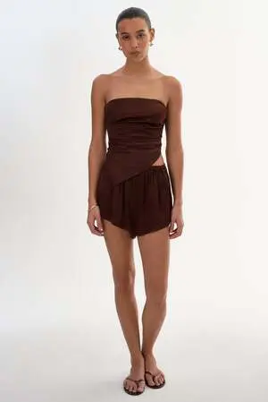 LAMARQUE Melina Satin Micro Shorts Brown