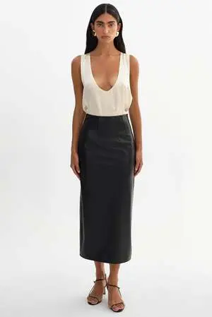 LAMARQUE Maylor High-waisted Faux Leather Midi Skirt - Black