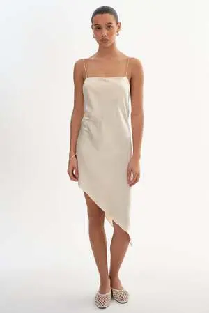LAMARQUE Ashley Asymmetric Satin Dress - Cream