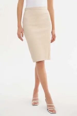 LAMARQUE Avana Leather Pencil Skirt - Bone