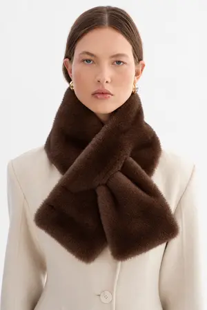 LAMARQUE Muse Faux Fur Scarf Walnut