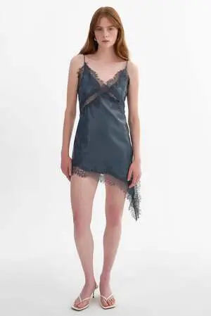 LAMARQUE Paulina Lace Trim Faux Leather Mini Dress - Graphite