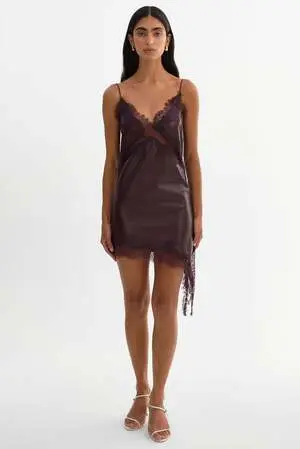 LAMARQUE Paulina Lace Trim Faux Leather Mini Dress - Vamp