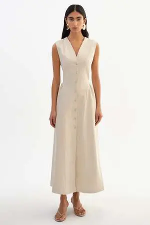 LAMARQUE Tamika Linen Blend Twill Dress - Natural