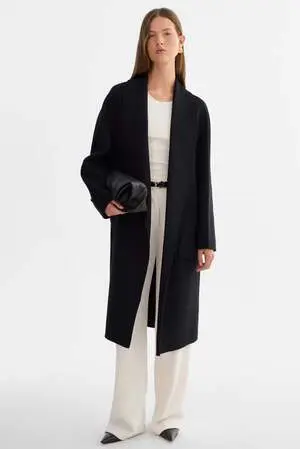 LAMARQUE Thara Shawl Collar Wool Coat - Black