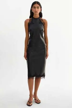 LAMARQUE Sonja Lace Trim Faux Leather Skirt - Black