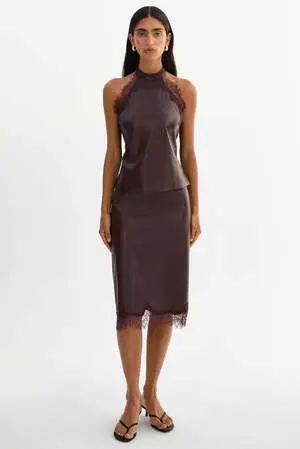 LAMARQUE Sonja Lace Trim Faux Leather Skirt - Vamp