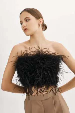 LAMARQUE Zaina Feather Bustier Black