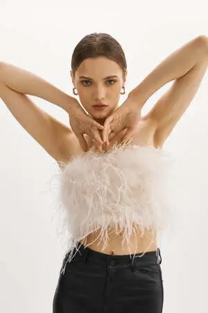 LAMARQUE Zaina Feather Bustier Bone