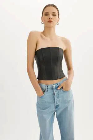 LAMARQUE Davina Leather Bustier - Black