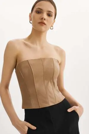 LAMARQUE Davina Leather Bustier - Sesame