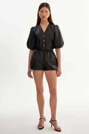 LAMARQUE Daisy Leather Bloomer Shorts - Black