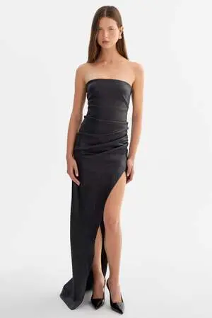 LAMARQUE Chriselle Strapless Leather Dress - Black
